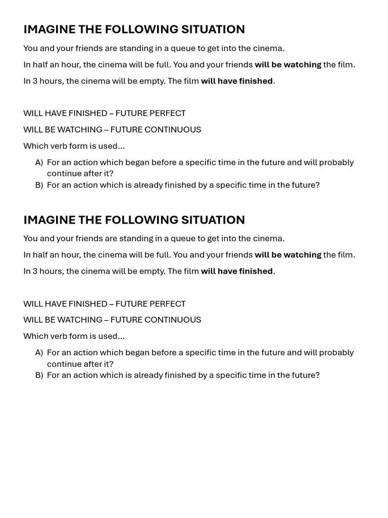 Future Continuous and Perfect Guided Discovery | PDF