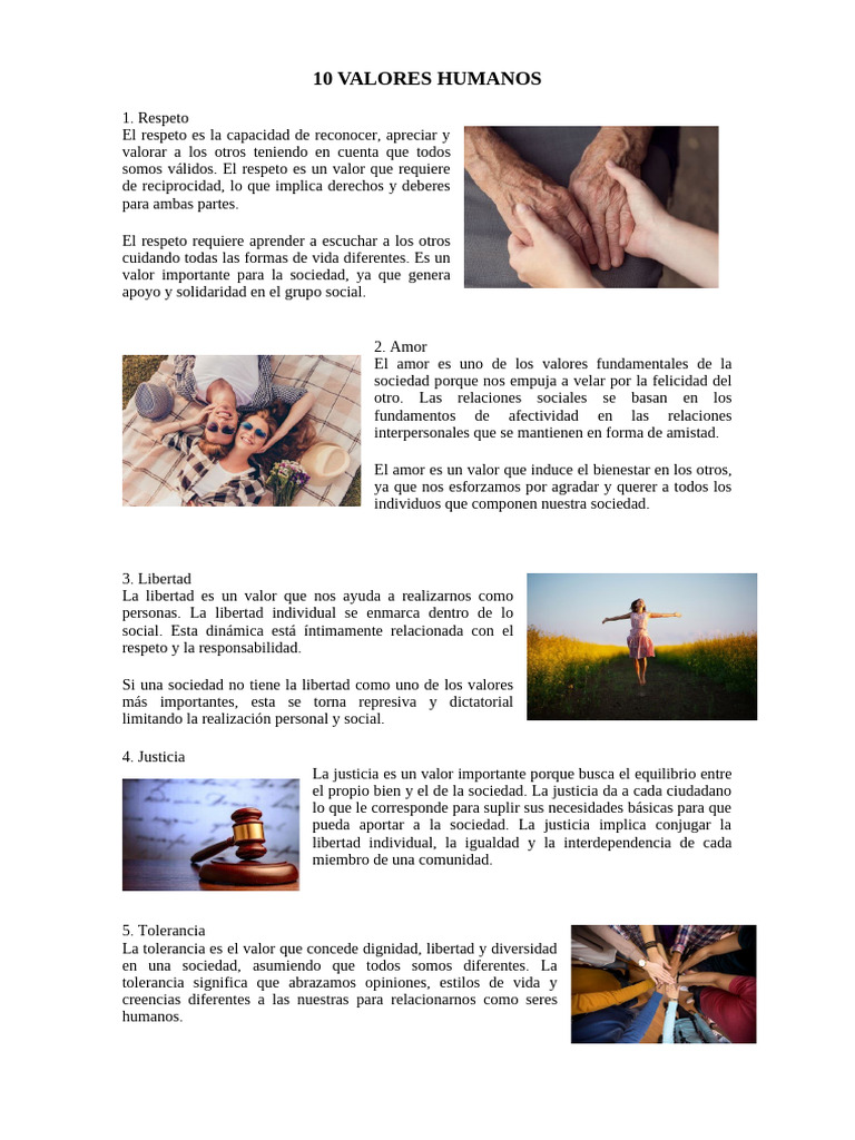 10 Valores Humanos Esenciales | PDF | Libertad | Tolerancia