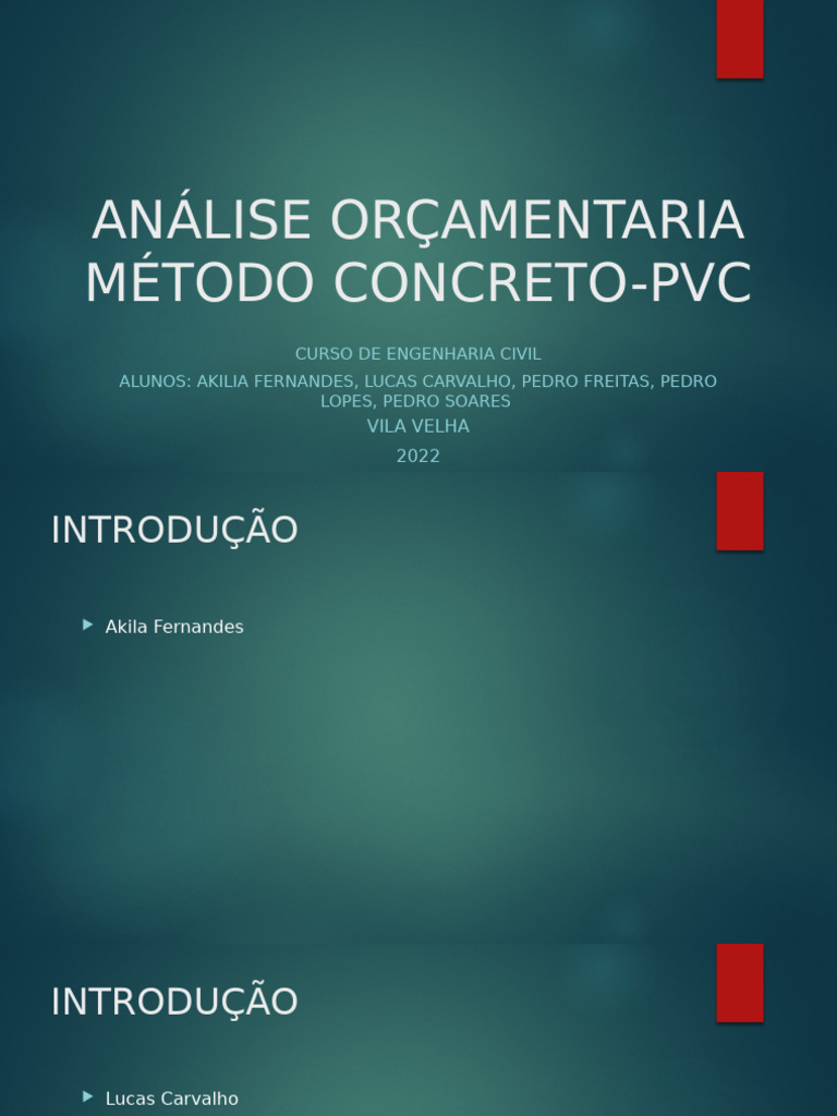ANÁLISE ORÇAMENTARIA MÉTODO CONCRETO-PVC PEI 3 | PDF