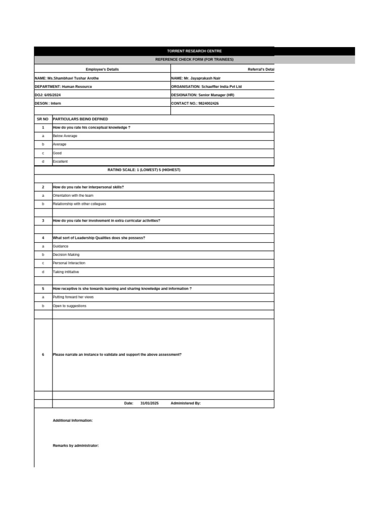Refernce Form - Shambhavi Arothe | PDF | Applied Psychology | Cognition