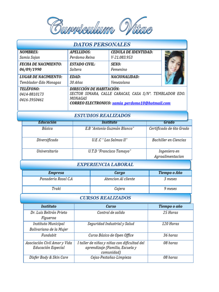 CV de Samia Sojan Perdomo Reina | PDF