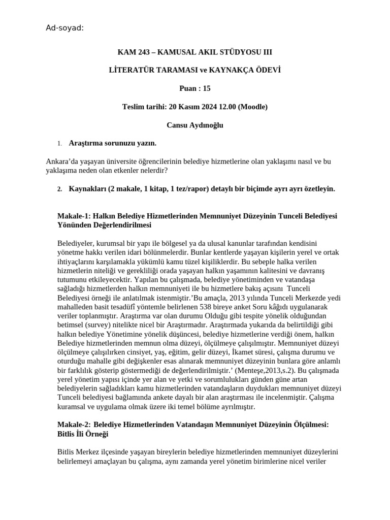 LİTERATÜR TARAMASI KAYNAKÇA ÖDEVİ (Son) | PDF