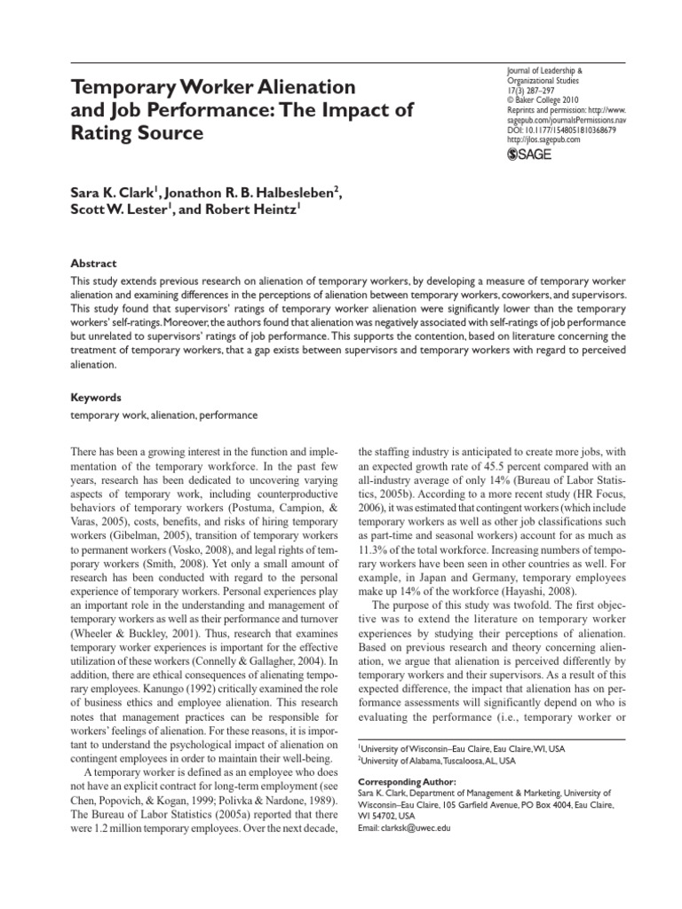 Alienation and Job Performance | PDF | Social Alienation | Employment