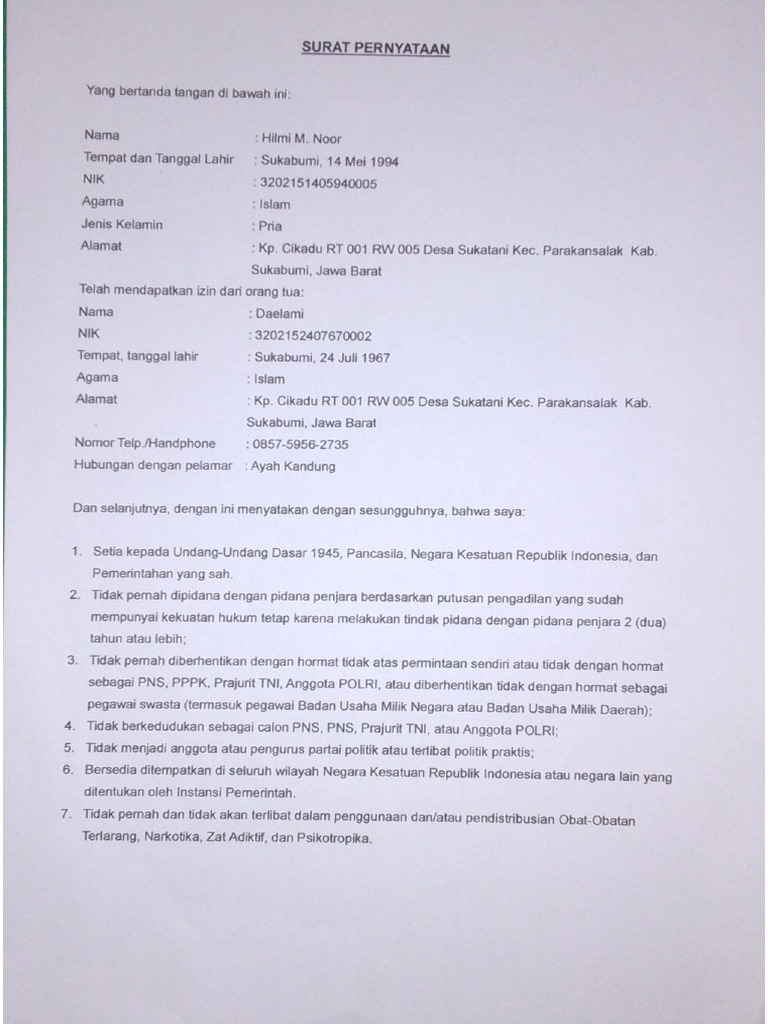 Surat Pernyataan | PDF