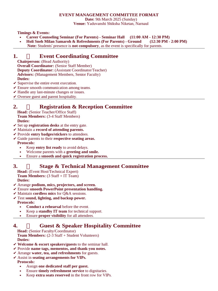 Event Management Committee Format | PDF