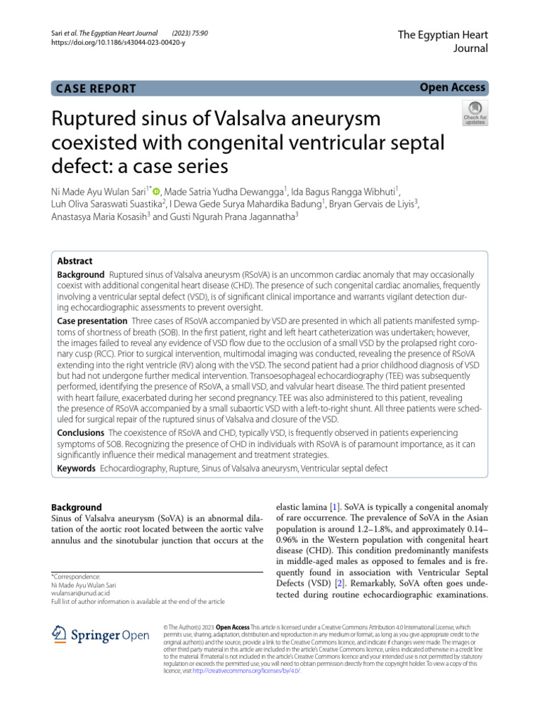 Ruptured Sinus of Valsalva Aneurysm Coexisted With Congenital ...