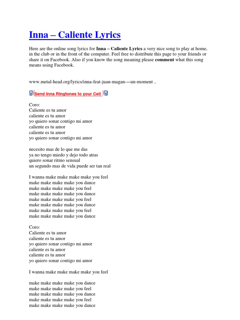 Inna, Caliente Lyrics | PDF | Recorded Music | Pop Music