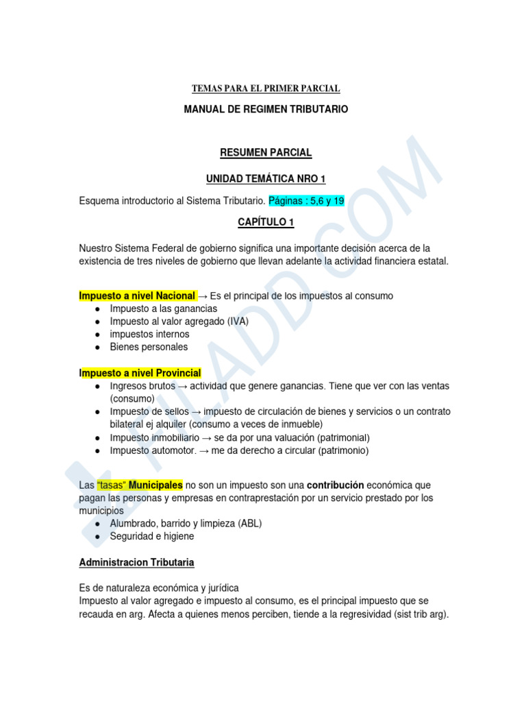 Resumen 1P - Regimen Tributario | PDF | Impuestos | Presupuesto