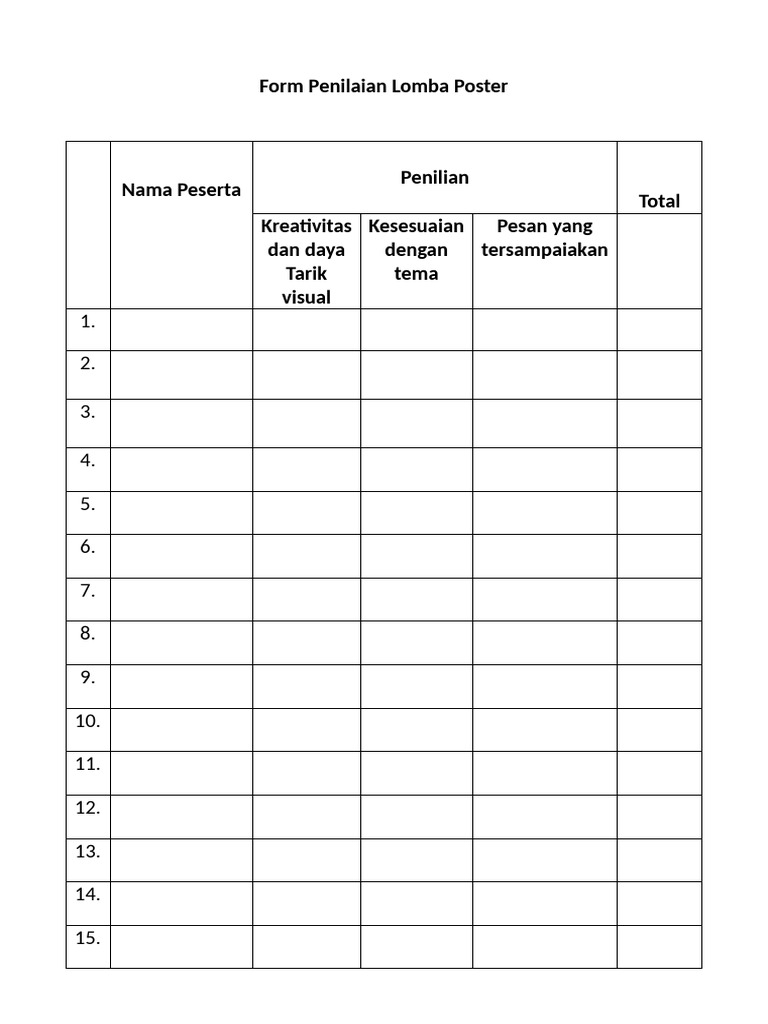 Form Penilaian Lomba Kreatifitas | PDF