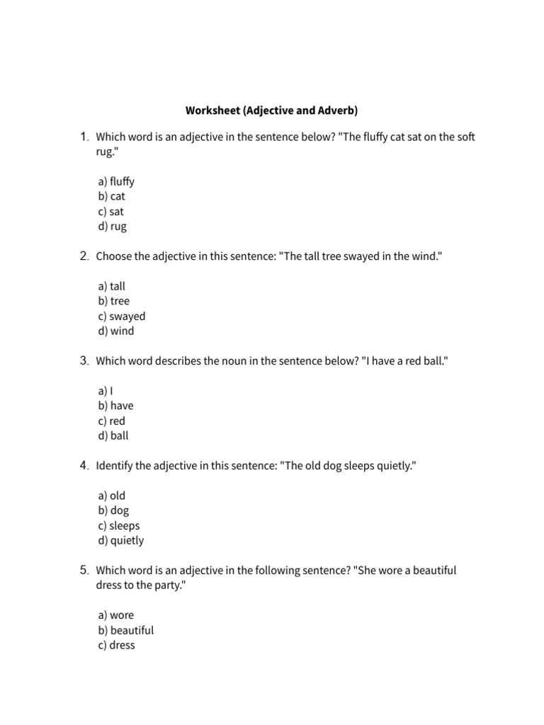 Adjective and Adverb Worksheet | PDF