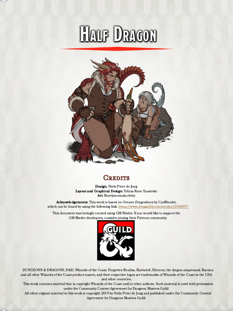 Half Dragon player race _ GM Binder | PDF | D20 System | Fantasy Role Playing Games