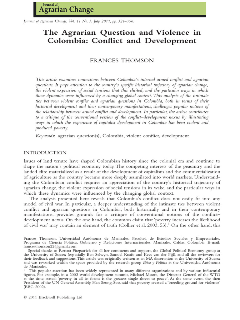 The agrarian question and Violence in Colombia- Conflict and ...