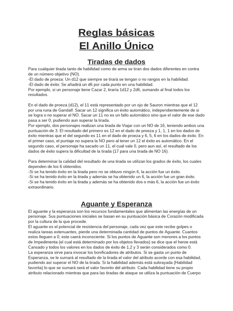 El Anillo Unico - Reglas Basicas | PDF | Tolerancia