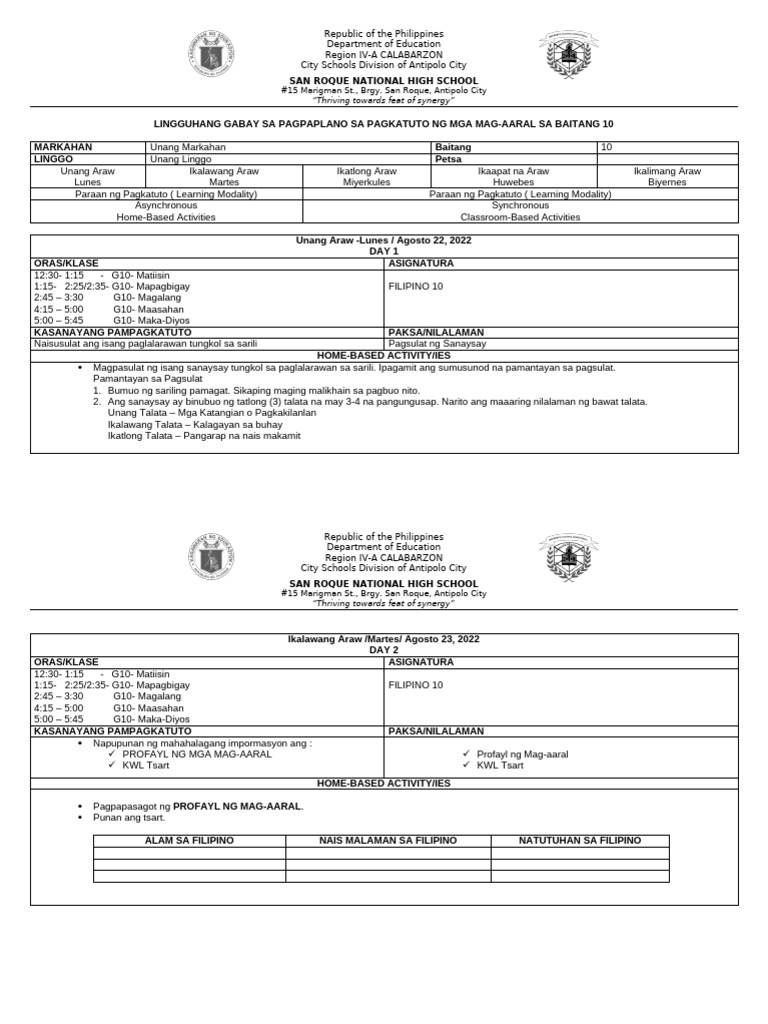 WLP Week 1.docx Aug. 22-26 | PDF