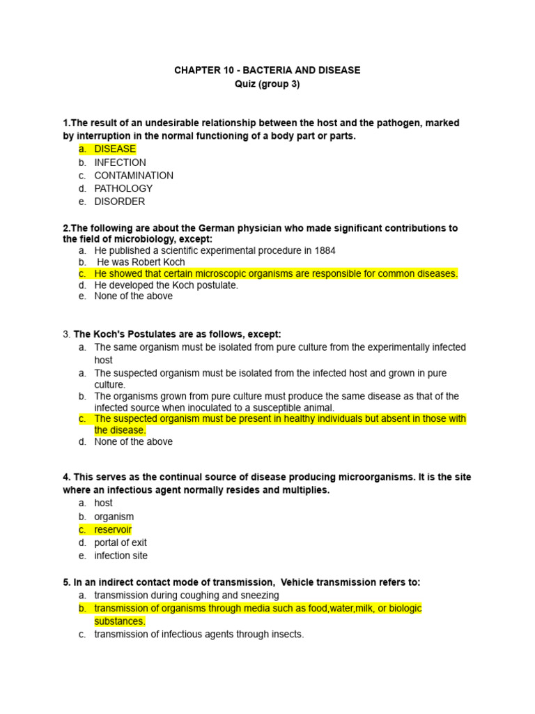 Bacteria and Disease Quiz Insights | PDF | Infection | Pathogen
