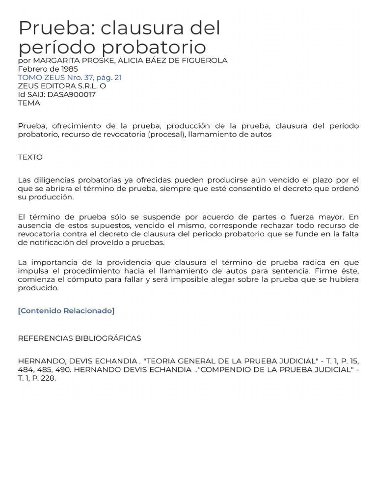 Prueba - Clausura Del Período Probatorio | PDF