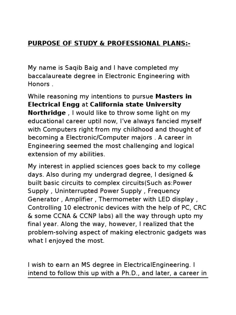 Statement of Purpose: Saqib Baig's Journey | PDF | Electronic ...