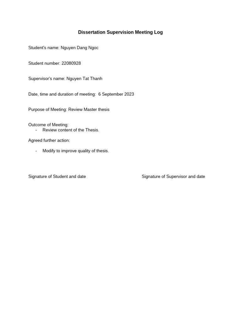 Dissertation Supervision Meeting Log 2 | PDF