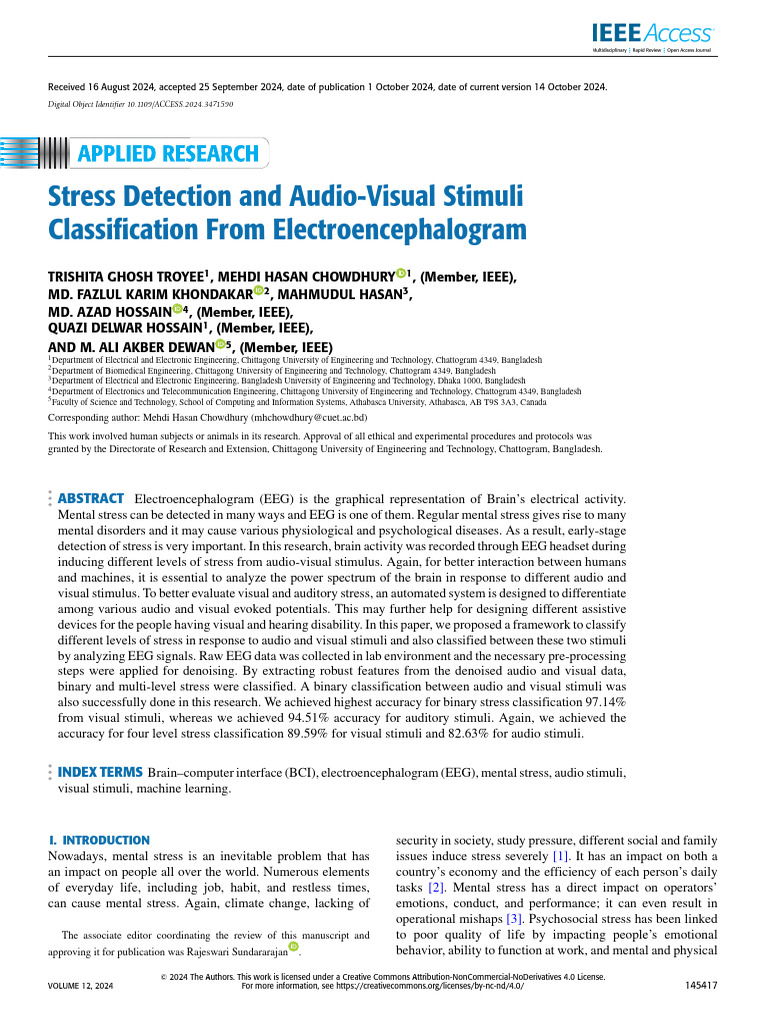 Stress Detection and Audio-Visual Stimuli Classification From Electroencephalogram | PDF | Event ...