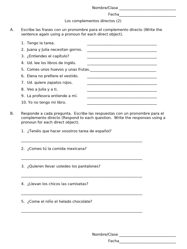 Direct Object Pronouns Practice | PDF