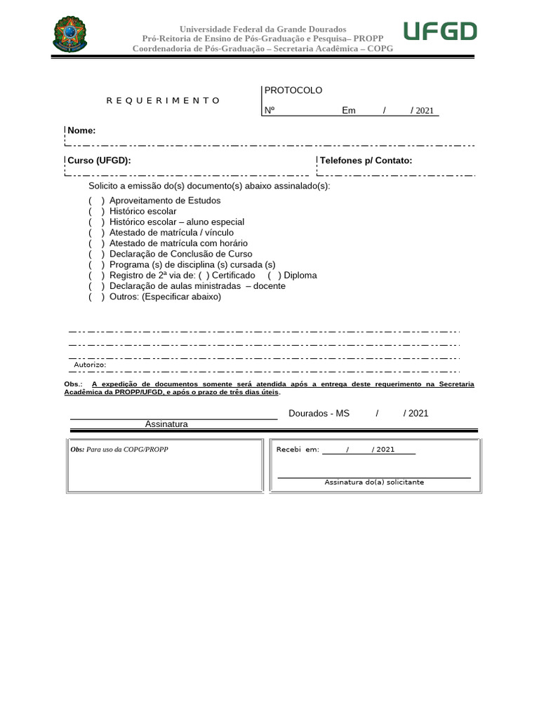 Requerimento Geral para Alunos (As) | PDF