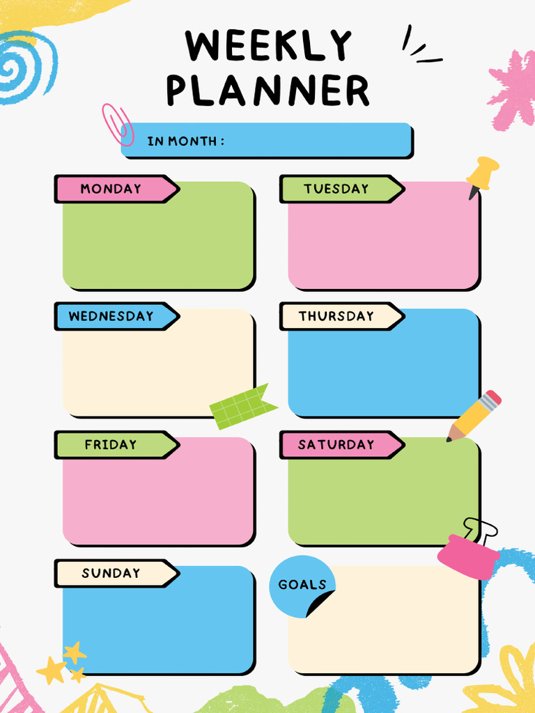 Colorful Creative Doodle Weekly Planner | PDF
