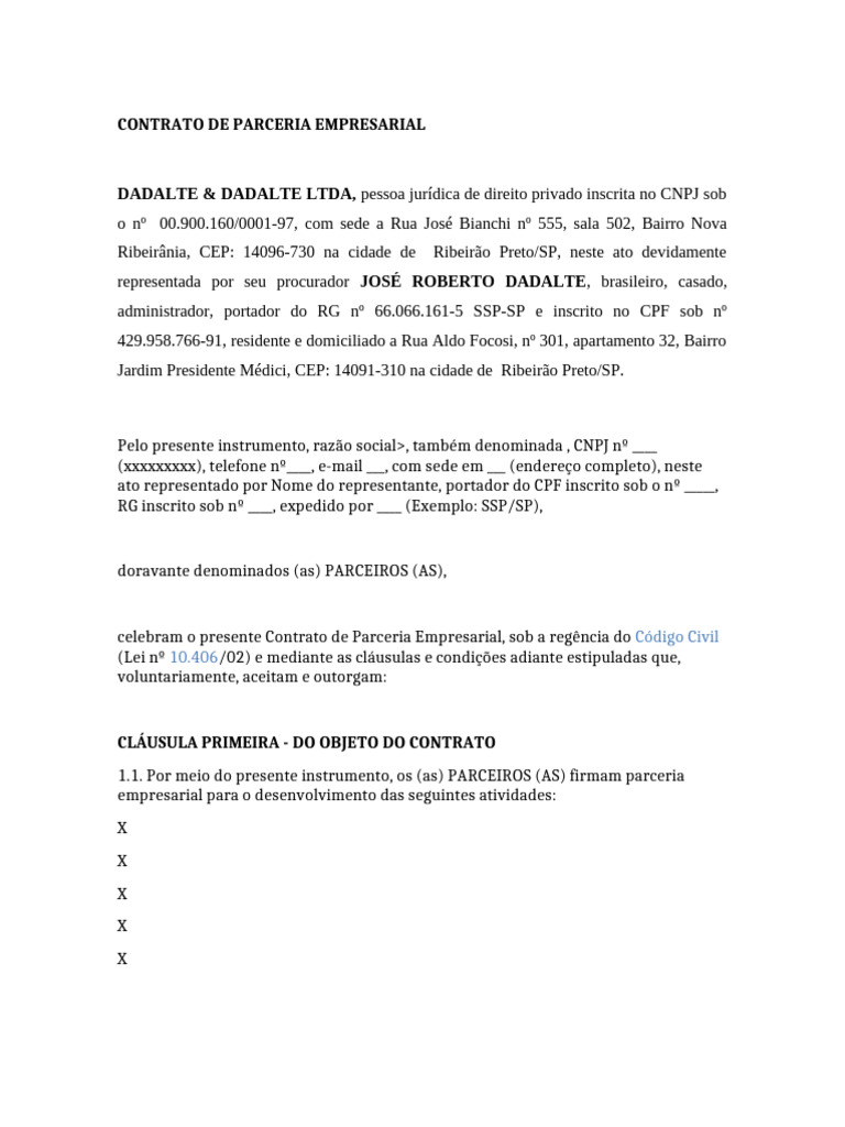 Modelo Contrato de Parceria Empresarial | PDF | Arbitragem | Direito Privado