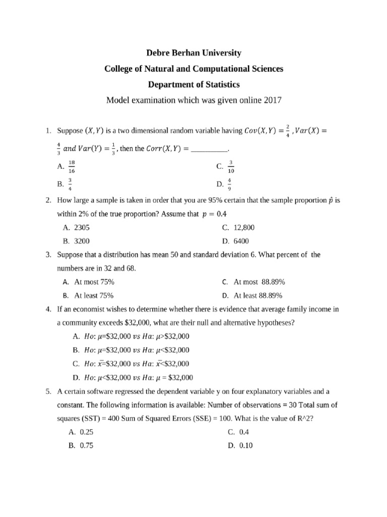 Stat - Model - Exam - 2017 - DBU | PDF