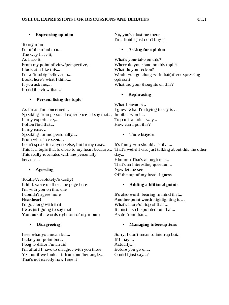 Essential Expressions for Debates | PDF
