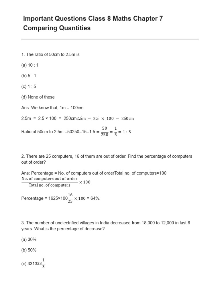 Class 8 Maths: Comparing Quantities Guide | PDF | Percentage | Interest