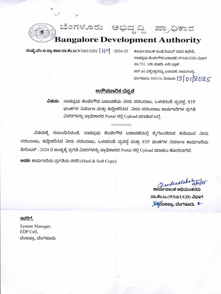 12-NPKL(WS&UGD) Division Progress Report for the month of Decemberr-2024 BDA portal | PDF