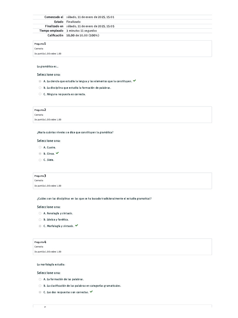 Test de gramática española: 10 preguntas | PDF | Palabra | Morfología ...