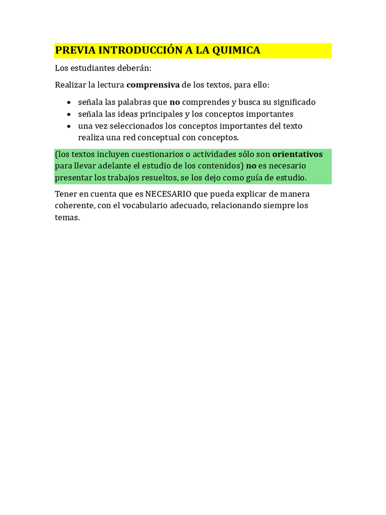 Previa Introducción A La Quimica | PDF