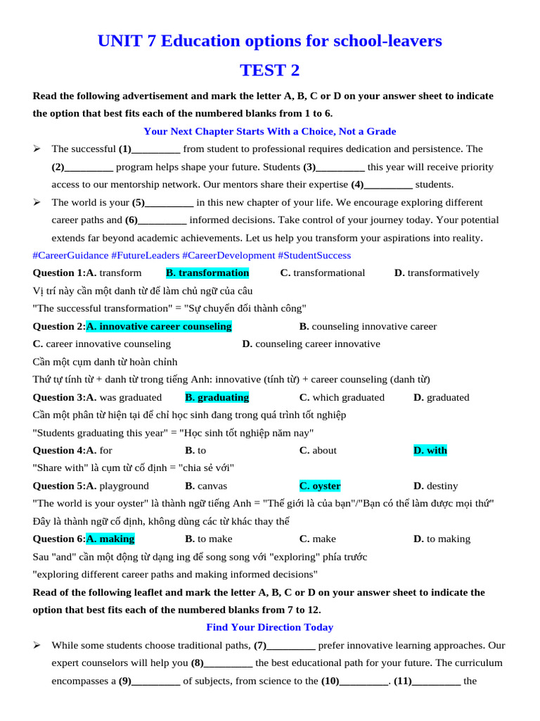 Unit 7 Grade 11 Test 2 Key | PDF