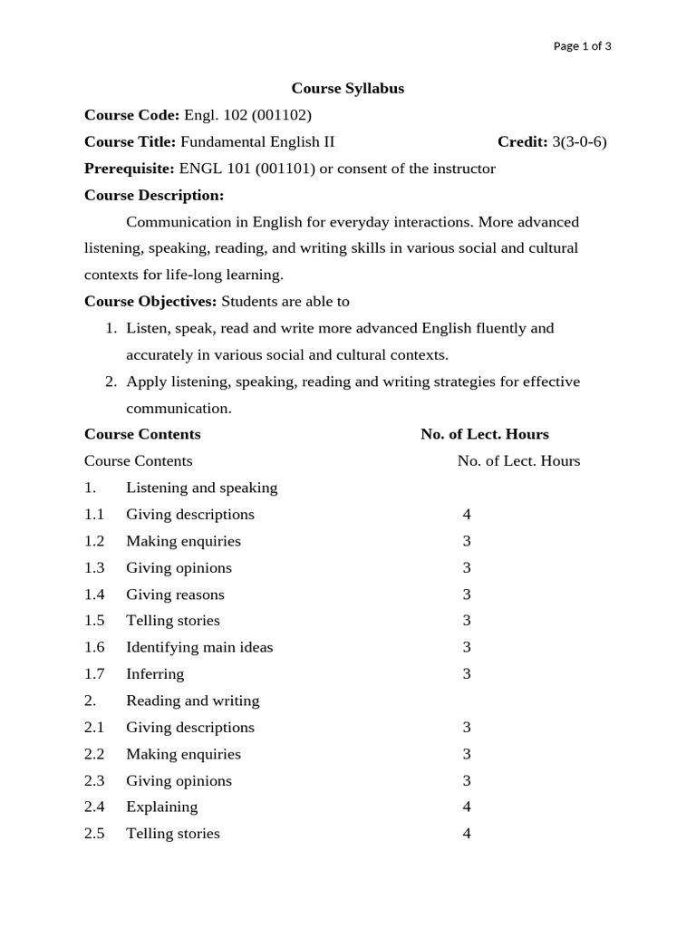 102 Course Syllabus | PDF | Human Communication | Learning