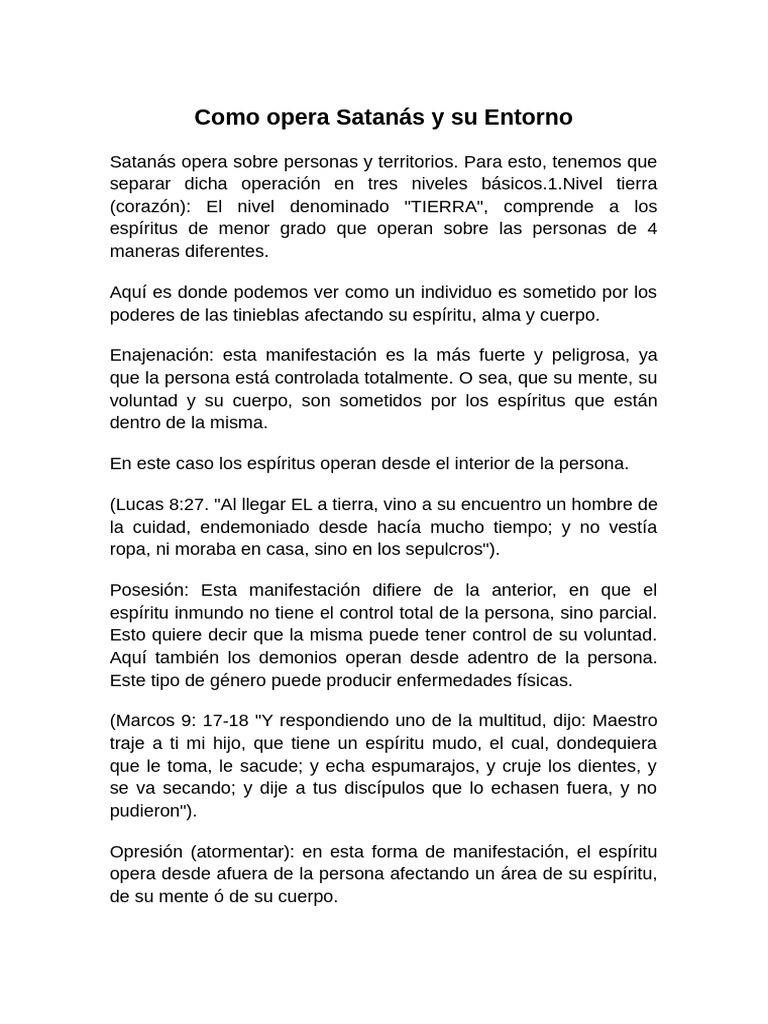 Cómo Opera Satanás en Territorios y Personas | PDF | Demonios | Satán