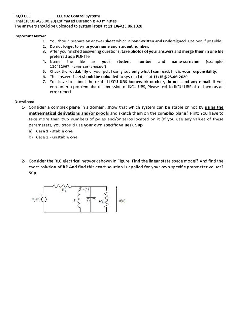 Eee302 Resitation 2019 2020 Students Remote Coursepdf | PDF