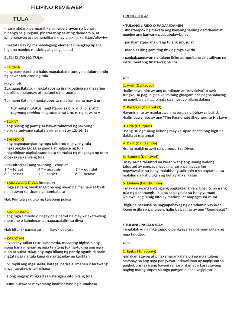 Filipino Reviewer | PDF
