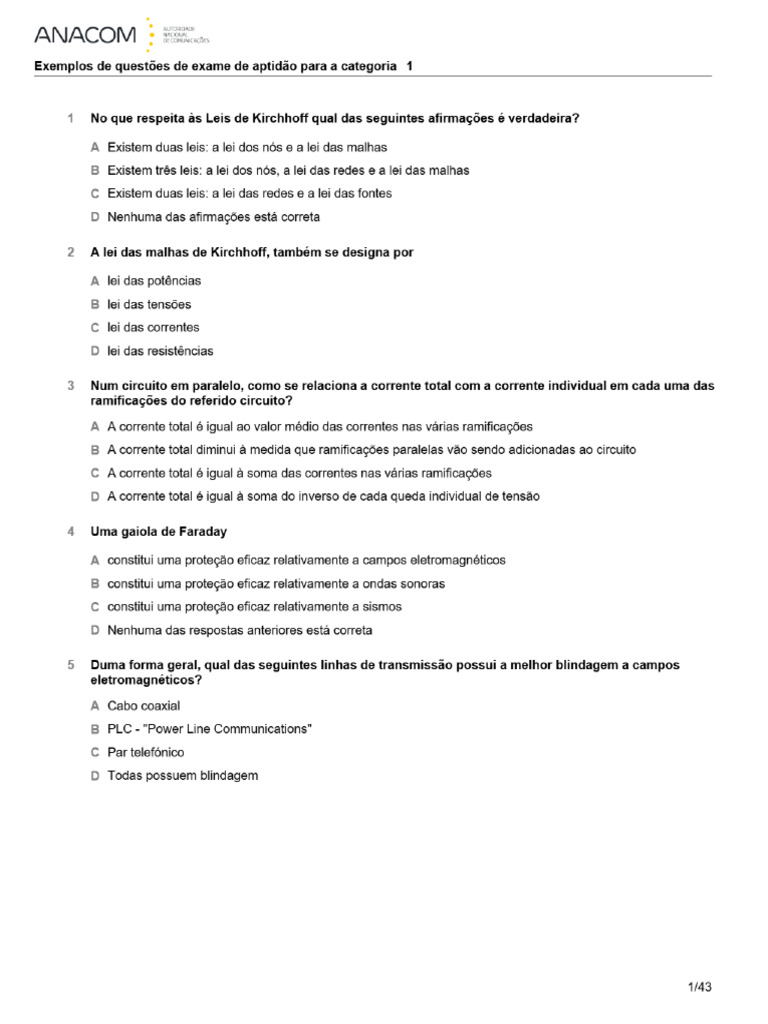 Exame Categoria 1 - ARLC | PDF