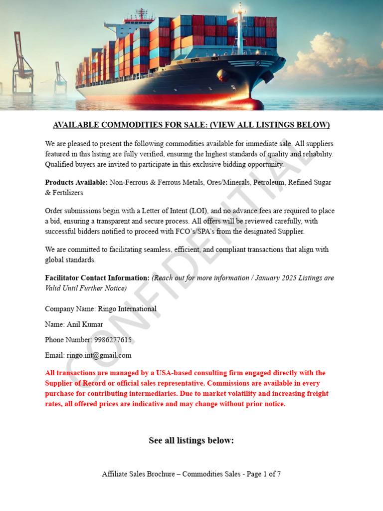 Available Commodities Brochure - Anil Kumar | PDF | Letter Of Credit | Iron Ore