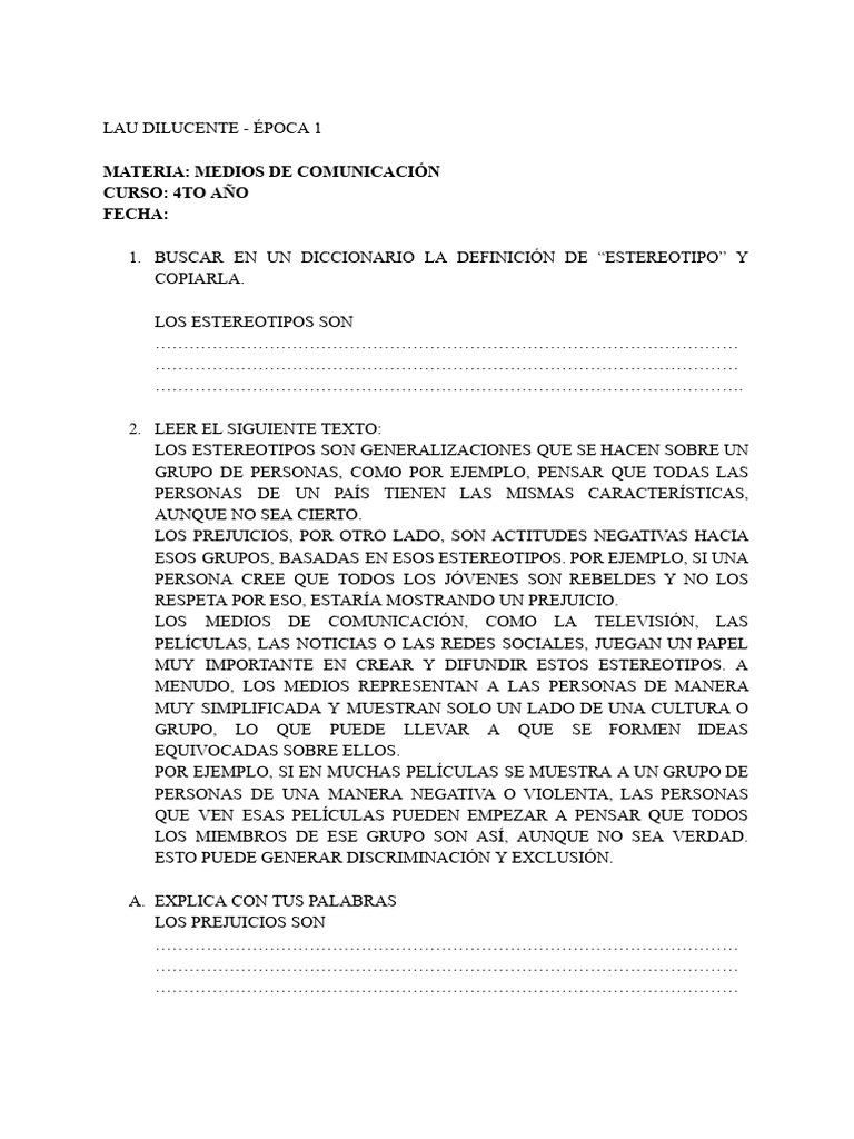 Lau Dilucente - Epoca 1 | PDF | Estereotipos | Prejuicios