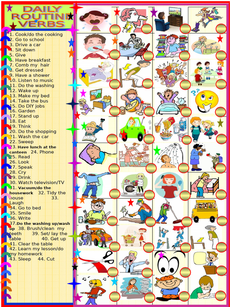 Daily Routine Verbs New Matching Picture Dictionaries 84649 | PDF