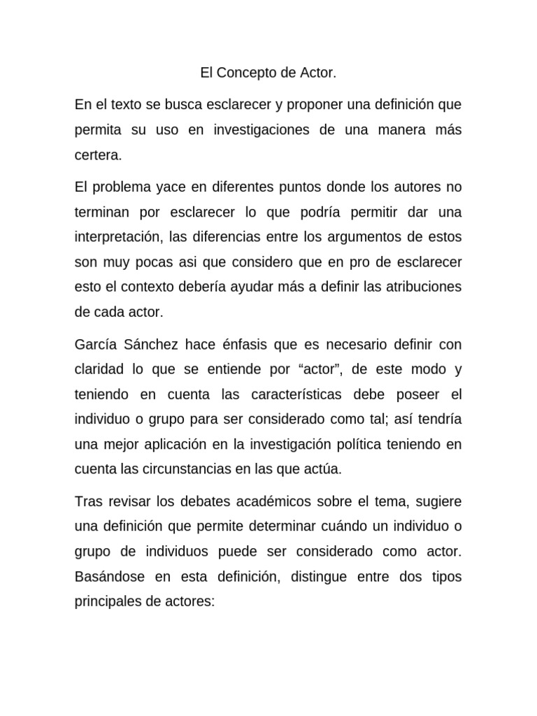 El Concepto de Actor - Actores, Accion Colectiva y Cambio Politico | PDF