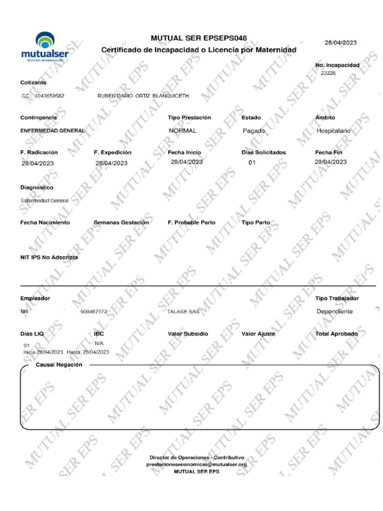 Incapacidad Mutual Ser | PDF