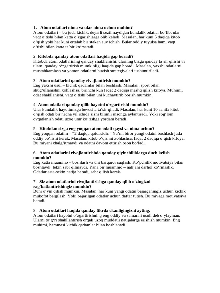 Atom Odatlar Javoblar | PDF
