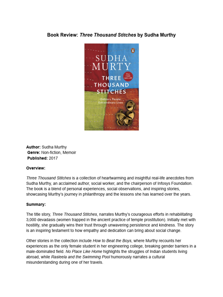 Three Thousand Stitches: Book Review | PDF