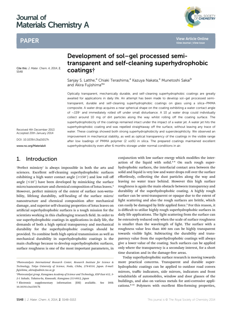 Development of Sol-Gel Processed | PDF | Wetting | Hydrophobe