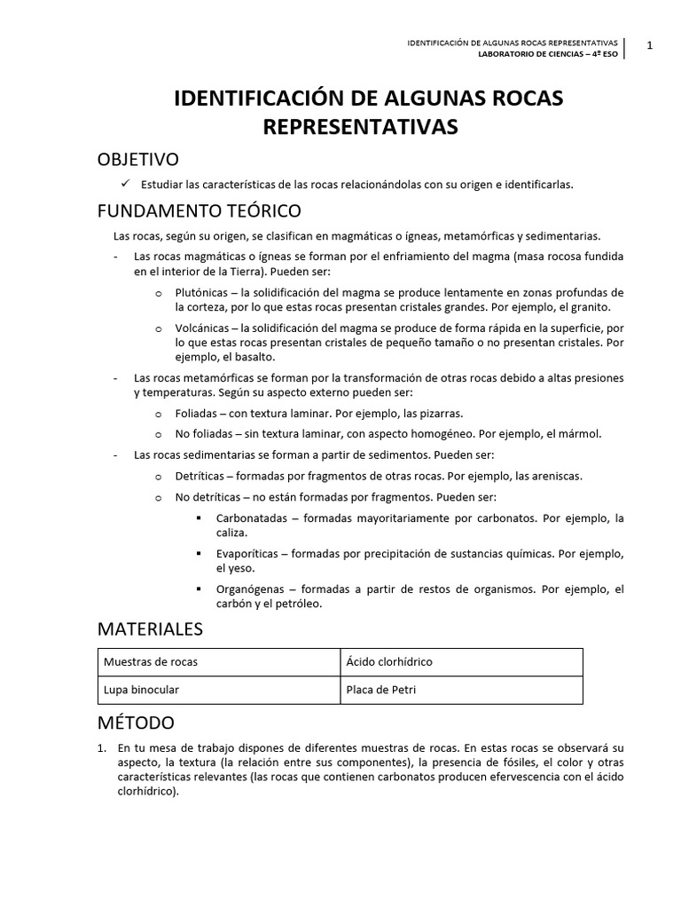 Actividad 20 - Identificación de Rocas | PDF | Roca (geología) | Roca ígnea