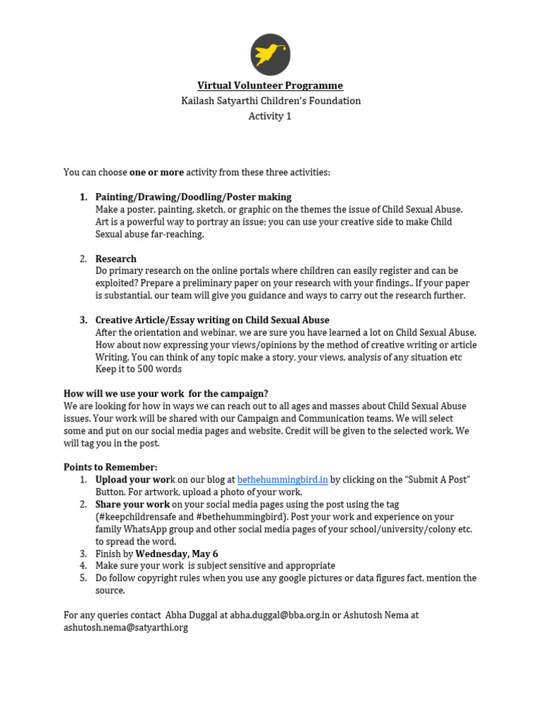 KSCF Virtual Volunteer Programme - Activity 1 | PDF