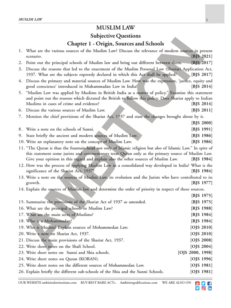 4-Subjective Question (Muslim Law) | PDF | Marriage | Sharia